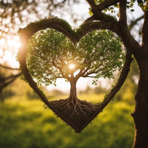 Premium Ai Image Tree With Heartshaped And Grass Responsible