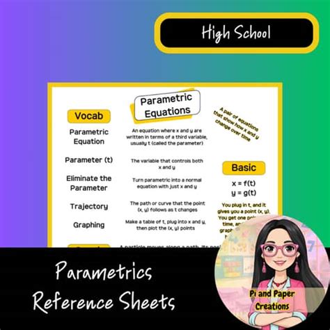 Parametric Equations Reference Cheat Sheet By Pi And Paper Creations