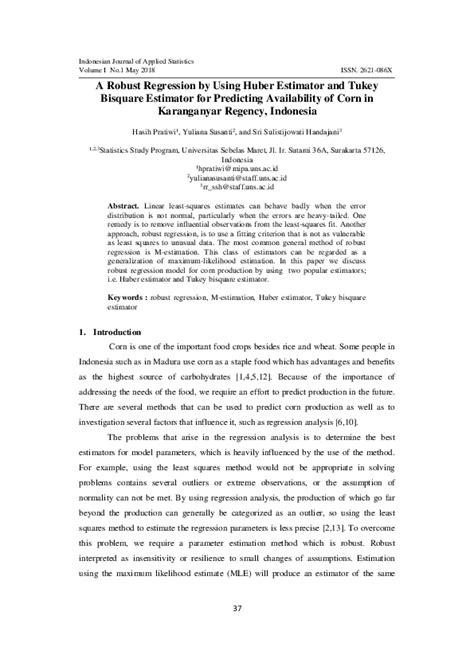 Pdf A Robust Regression By Using Huber Estimator And Tukey Bisquare