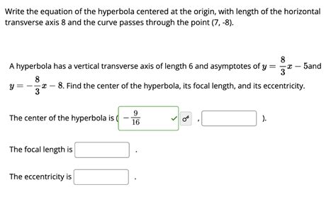 Solved Write The Equation Of The Hyperbola Centered At The