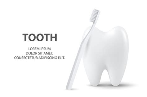 벡터 3d 현실적인 치아와 칫솔 근접 촬영은 흰색 배경에 분리되어 있습니다 의료 치과 의사 배너입니다 디자인 템플릿 클립 아트 모형 치과 의료 위생 개념 3차원 형태에 대한