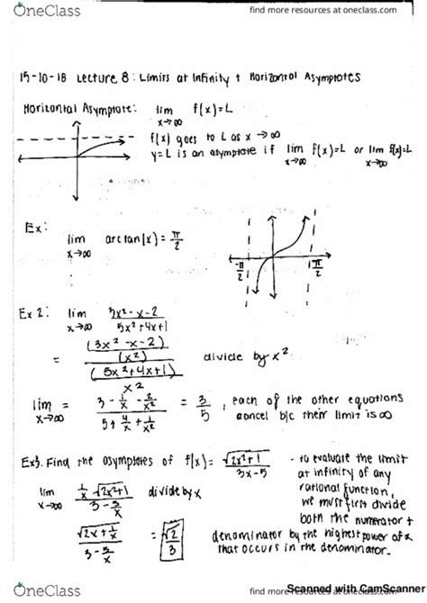 math 2a lecture 8 math 2a lecture 8 limits at infinity and horizontal