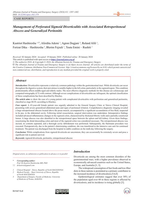 Pdf Management Of Perforated Sigmoid Diverticulitis With Associated