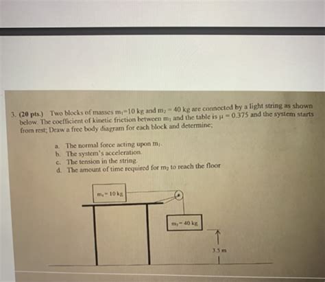 3 20 Pts Two Blocks Of Masses M 10 Kg And M2 40 Kg Are Connected