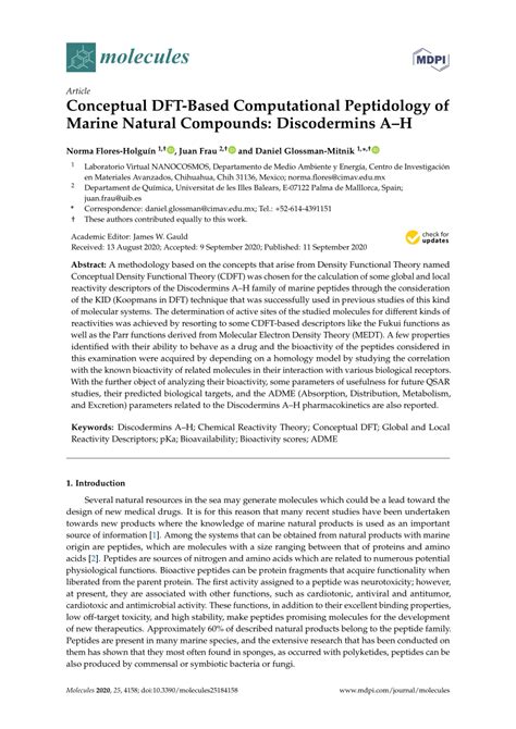 Pdf Conceptual Dft Based Computational Peptidology Of Marine Natural Compounds Discodermins A H