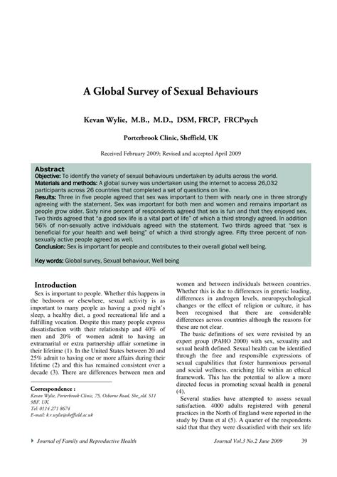 PDF A Global Survey Of Sexual Behaviours