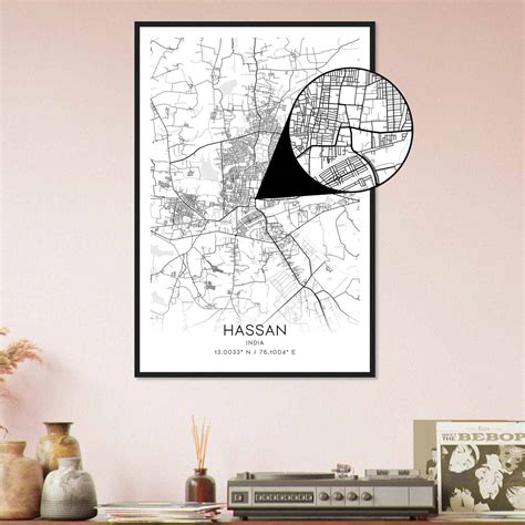 Hassan India Map Poster Hassan City Road Wall Art Print Custom Maps