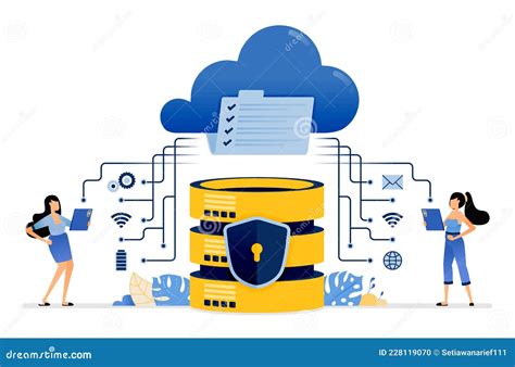 Illustration Of Sharing And Communicating Data With Cloud Services Integrated With A Secure
