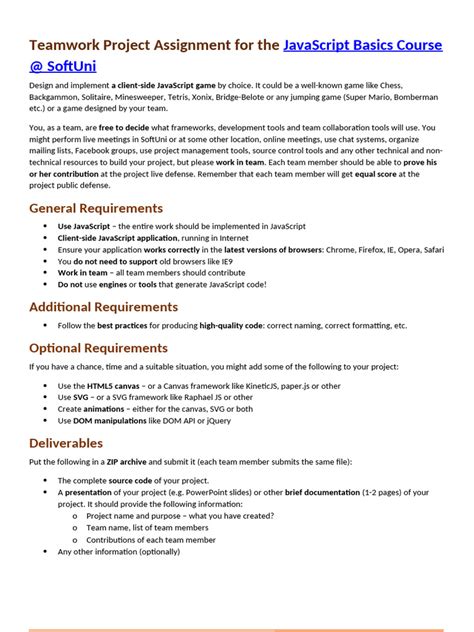 7 Javascript Basics Teamwork Assignment July 2014 Pdf Java Script
