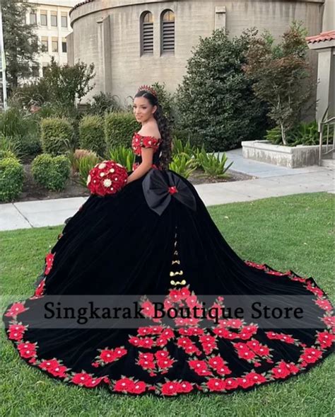 Red And Black Lace Quinceanera Dresses