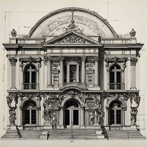 Architectural Elevation Of A Classical Building Featuring Majestic