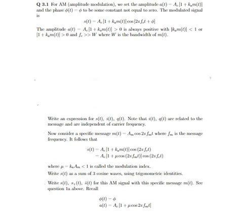 Solved Q 3 1 ﻿for Am Amplitude ﻿modulation We ﻿set The