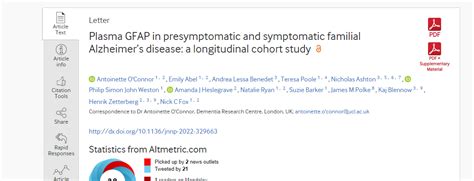 Jnnp 症状前和症状家族性阿尔茨海默病的血浆gfap 一项纵向队列研究 Medsci Cn
