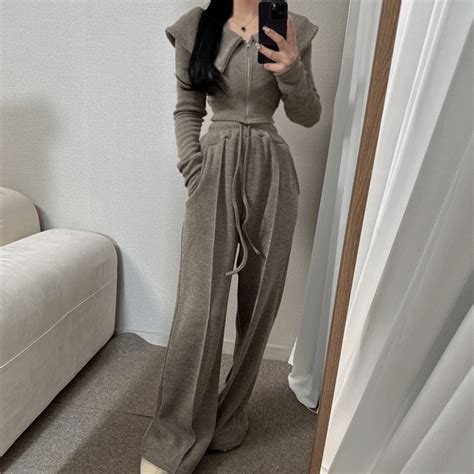 ️당일배송 ️ 세트상품10할인 슬림핏 빅카라 집업 하이웨스트 와이드팬츠 골지 트레이닝세트4color 에이블리