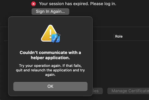 can t sign into xcode couldn t communicate with a helper application