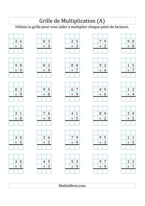 Multiplication à 2 Chiffres Par 1 Chiffre Avec Le Support Dune Grille