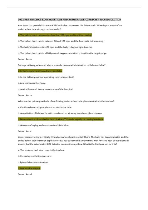 2022 NRP PRACTICE EXAM QUESTIONS AND ANSWERS ALL CORRECTLY SOLVED SOLUTION NRP PRACTICE