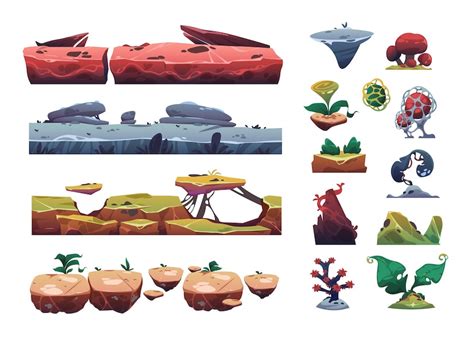 Premium Vector Game Level Ground Elements Cartoon Platformer Game Tileset Fantasy Video Game
