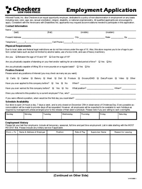 Checkers Job Application Pdf
