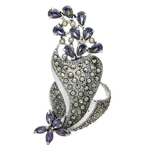 Brosa Din Argint Cu Marcasite Si Zirconiu Colorat