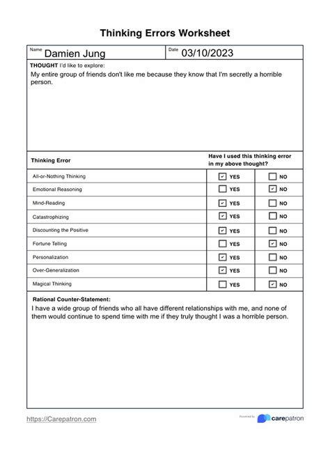 Thinking Errors Worksheets And Example Free Pdf Download