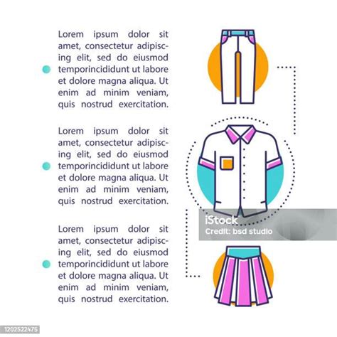 학교 유니폼 아티클 페이지 벡터 템플릿입니다 학생 옷 설명 브로셔 잡지 선형 아이콘과 텍스트 상자소책자 디자인 요소 인쇄 디자인