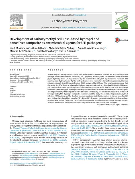 Pdf Development Of Carboxymethyl Cellulose Based Hydrogel And Nanosilver Composite As