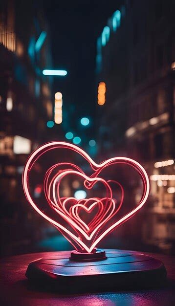 Premium Photo Heart Shape Neon Light On The Street At Night Love Concept