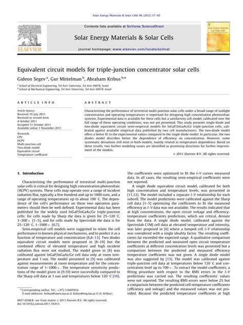 Pdf Equivalent Circuit Models For Triple Junction Concentrator Solar
