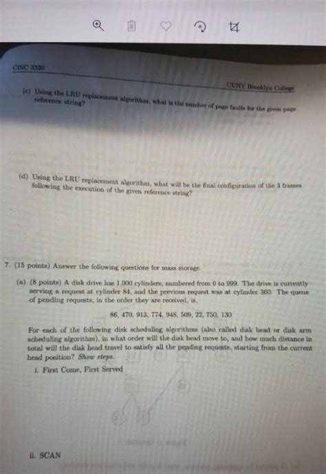 Solved Cisc 3320 Cuny Brooklyn College E Using The Lru