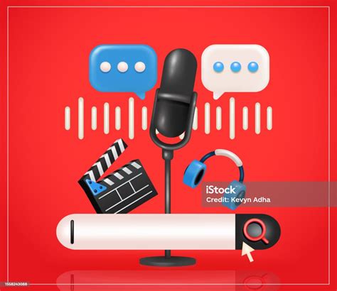 팟캐스트 개념입니다 마이크 헤드폰 클래퍼 보드 음성 메시지 대화 표시줄 및 검색 표시줄 3d 벡터의 구성 웹 및 디자인 요소에