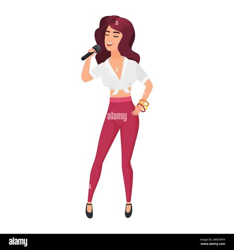 Stylish Woman Singing Karaoke Singer Performance Karaoke Party Cartoon Vector Illustration