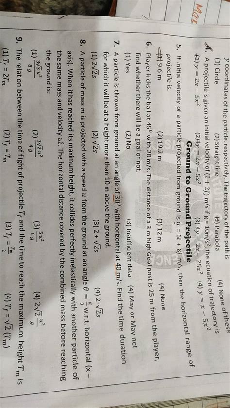 if initial velocity of a particle projected from ground is u 6 8 m s