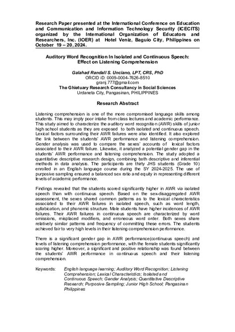 Pdf Auditory Word Recognition In Isolated And Continuous Speech