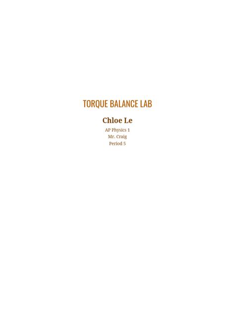 Torque Balance Lab Report Pdf Force Torque