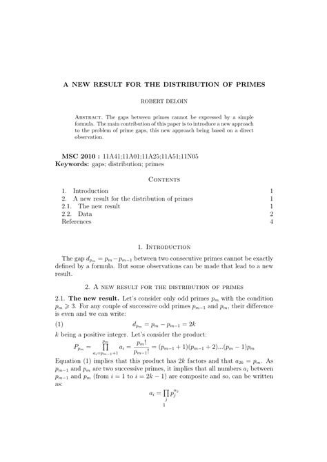 Pdf A New Result For The Distribution Of Primes