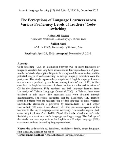 Pdf The Perceptions Of Language Learners Across Various Proficiency Levels Of Teachers Code
