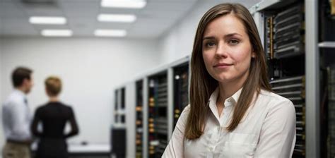 Database Engineer Woman A Young Woman Standing In Data Center Premium