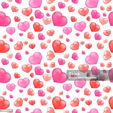 3d 마음 완벽 한 패턴입니다 흰색 바탕에 현실적인 마음 레드와 핑크 발렌타인 데이 테마에 대 한 서식 파일을 편집 하 게 쉬운