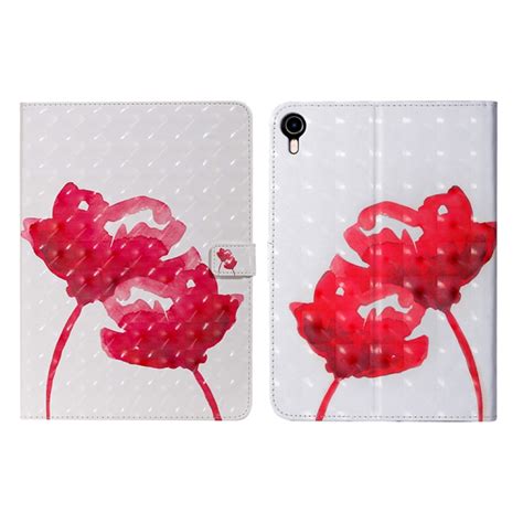 Ipad 미니 6 레드 로즈에 대 한 3d 컬러 드로잉 가로 플립 가죽 태블릿 케이스