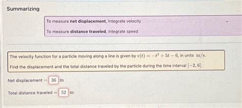 solved summarizing to measure net displacement integrate