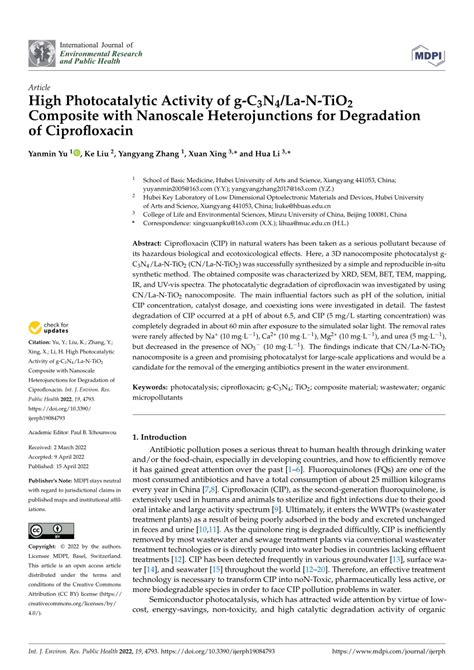 Pdf High Photocatalytic Activity Of G C3n4 La N Tio2 Composite With