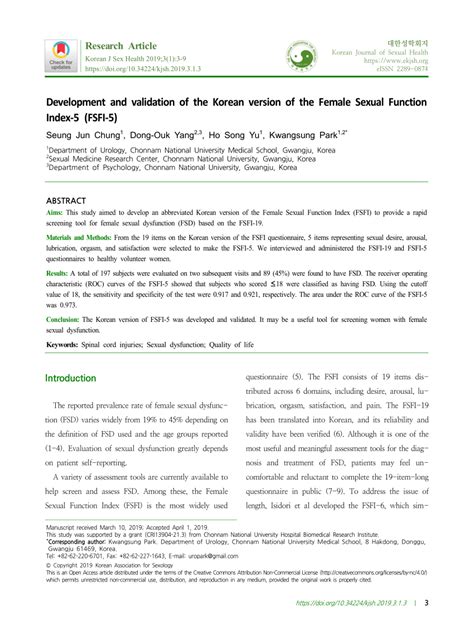 Pdf Development And Validation Of The Korean Version Of The Female