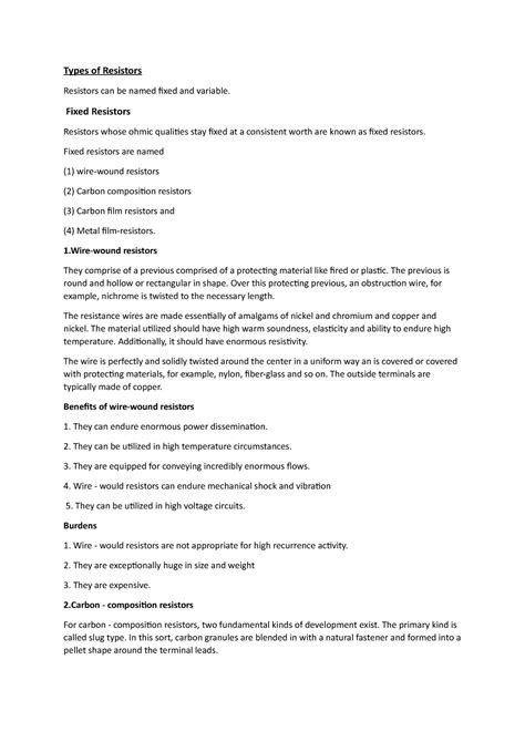 1 fixed resistors Types of Resistors Resistors can be named 昀椀xed and variable Fixed