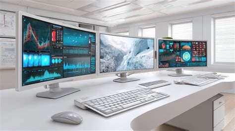 Exploring The Interconnection Of Data Business Analytics With Dual Monitors On A White Desk