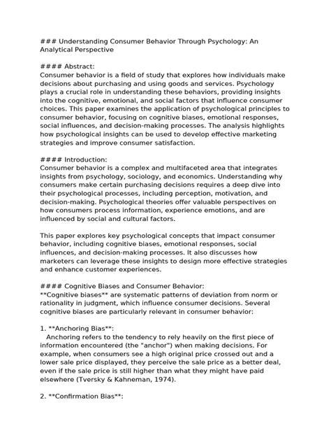 Understanding Consumer Behavior Through Psychology An Analytical