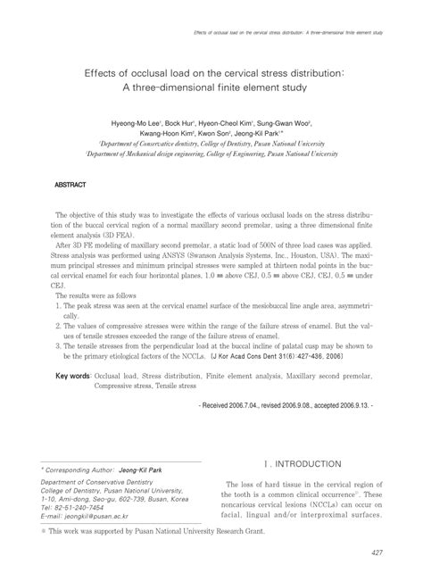 Pdf Effects Of Occlusal Load On The Cervical Stress Distribution A Three Dimensional Finite
