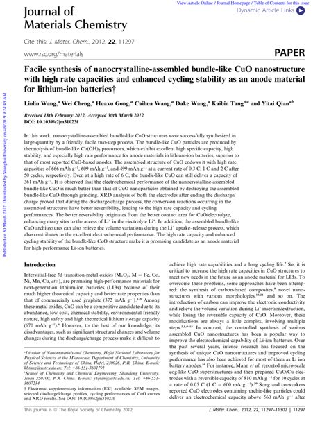 Pdf Facile Synthesis Of Nanocrystalline Assembled Bundle Like Cuo