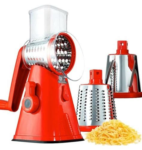 손잡이가 있는 회전식 치즈 강판 핸드 크랭크 교체 가능한 블레이드 3개가 주방용 고속 절단 야채 슬라이서 흡 티몬