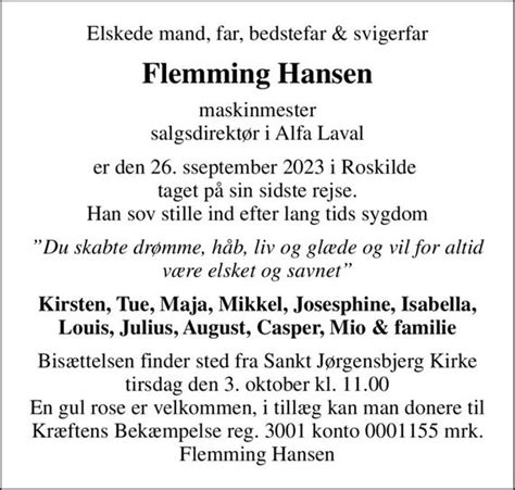 Flemming Hansen Dødsannoncer I Danmark